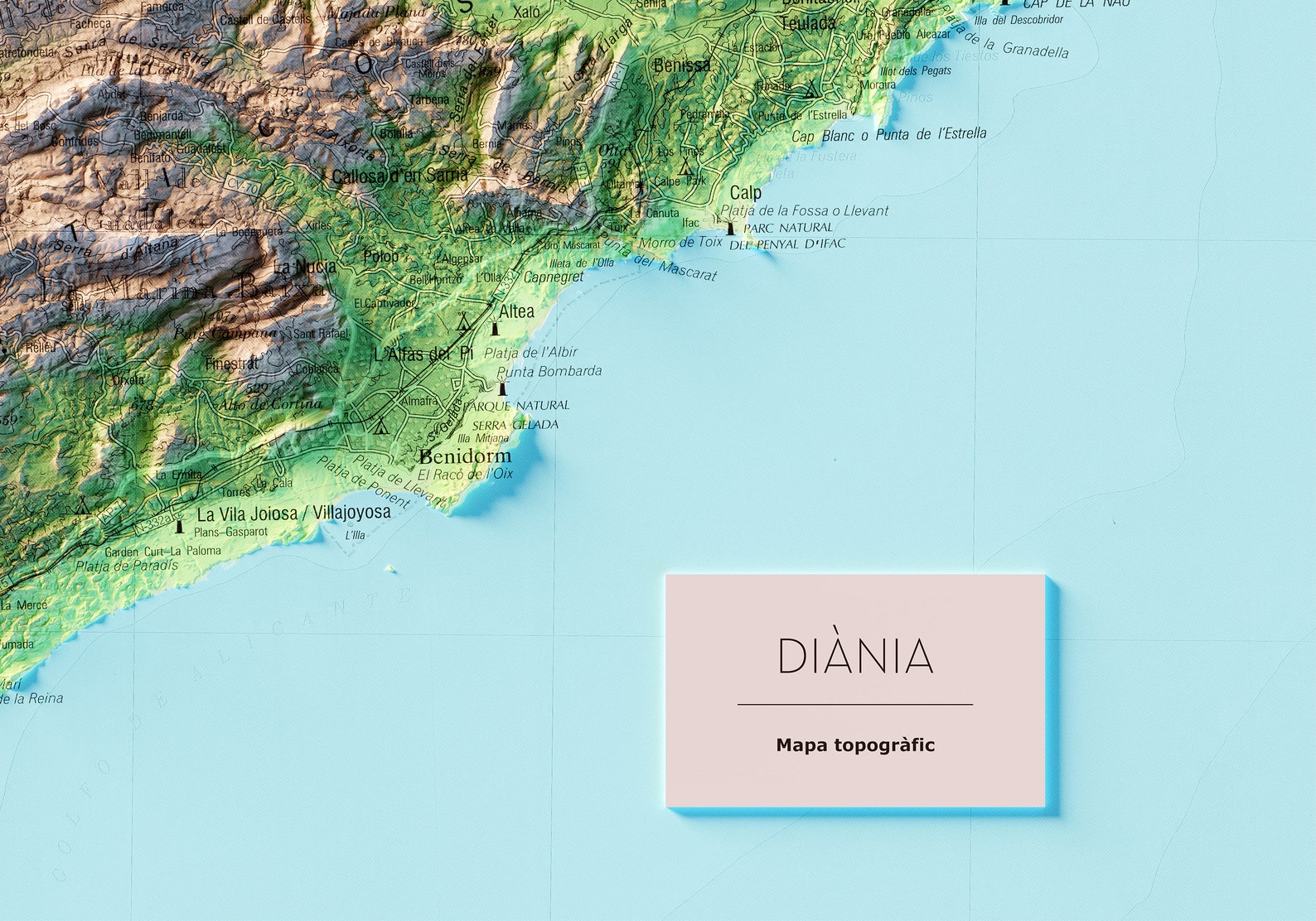 Colored Topographic Map of Diània. - Etsy