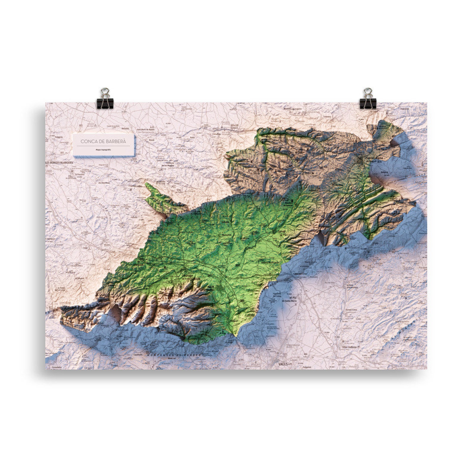 La Conca de Barberà. Mapa topogràfic en color. - Etsy España