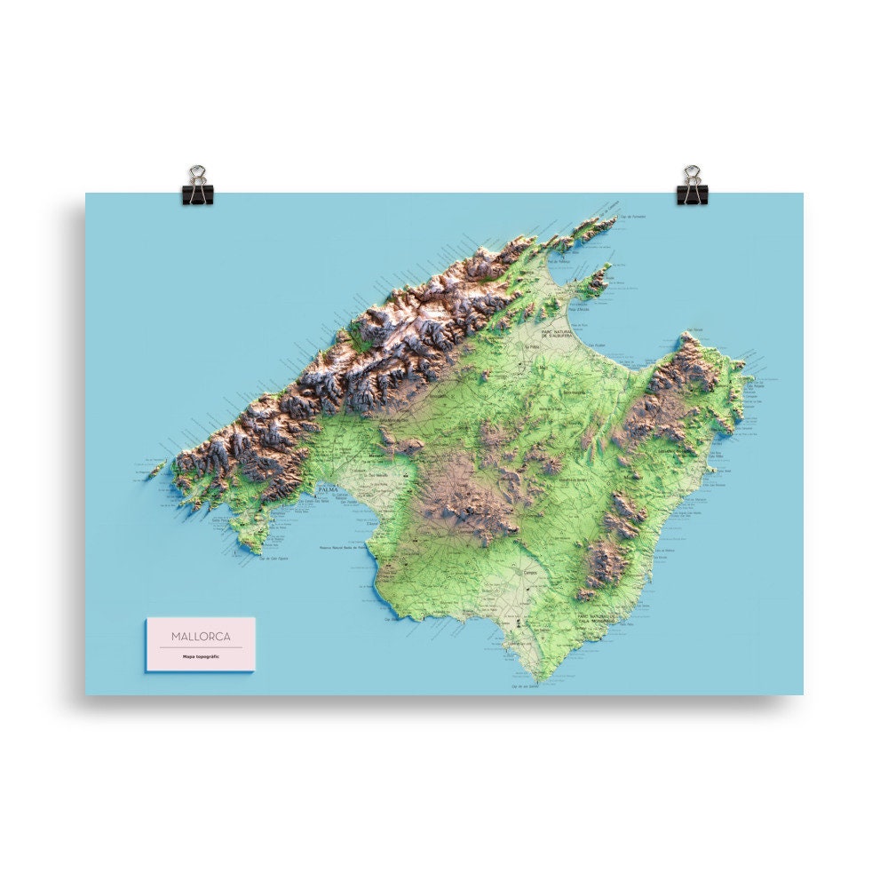 Colored Topographic Map of the Island of Mallorca. - Etsy