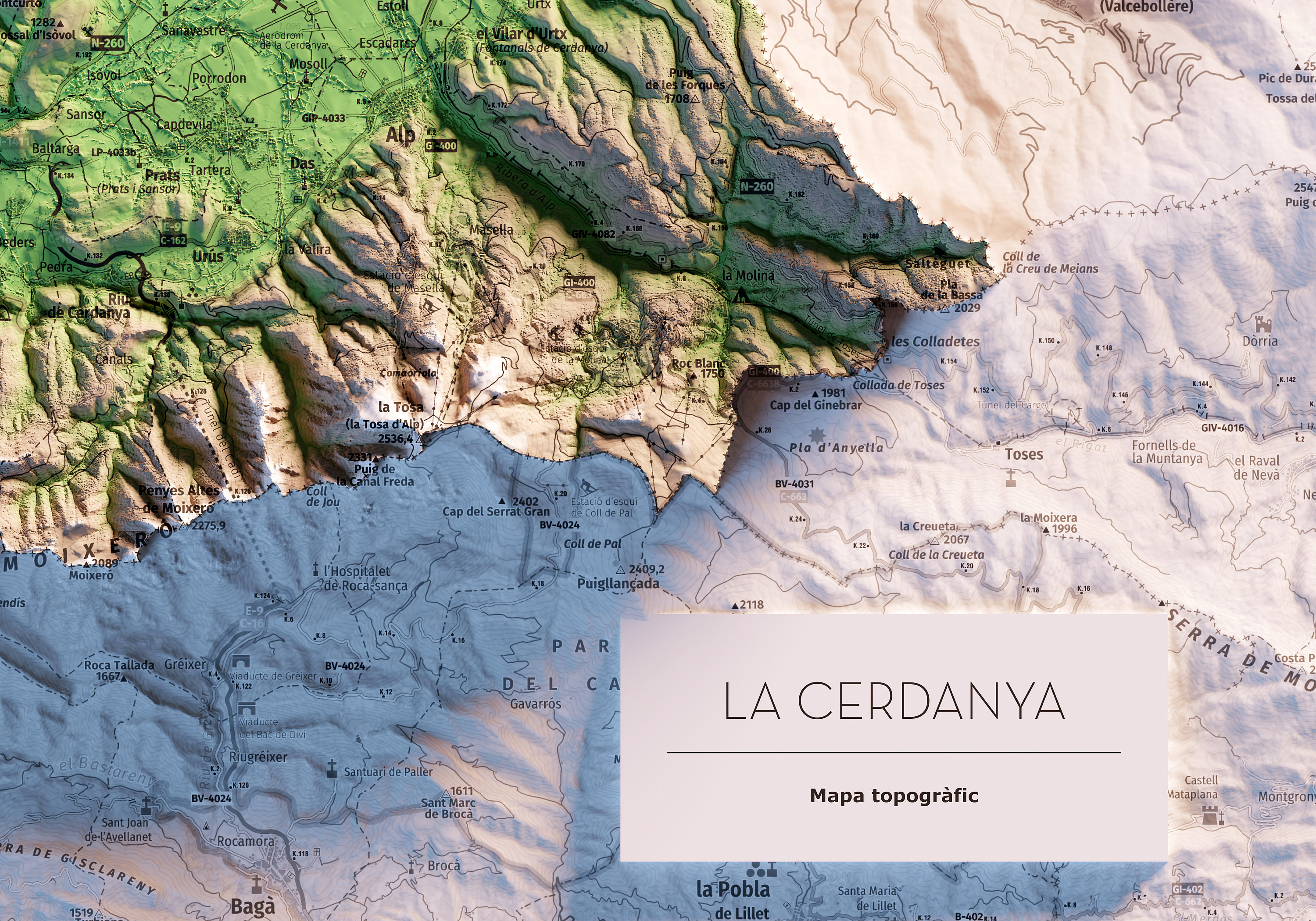 Colored Topographic Map of La Cerdanya. - Etsy