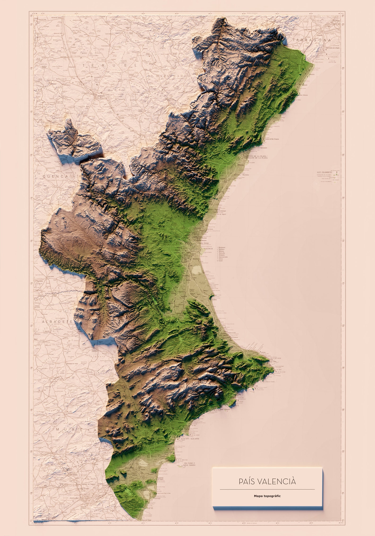 Colored Topographic Map of the País Valencià CNIG Version. - Etsy UK