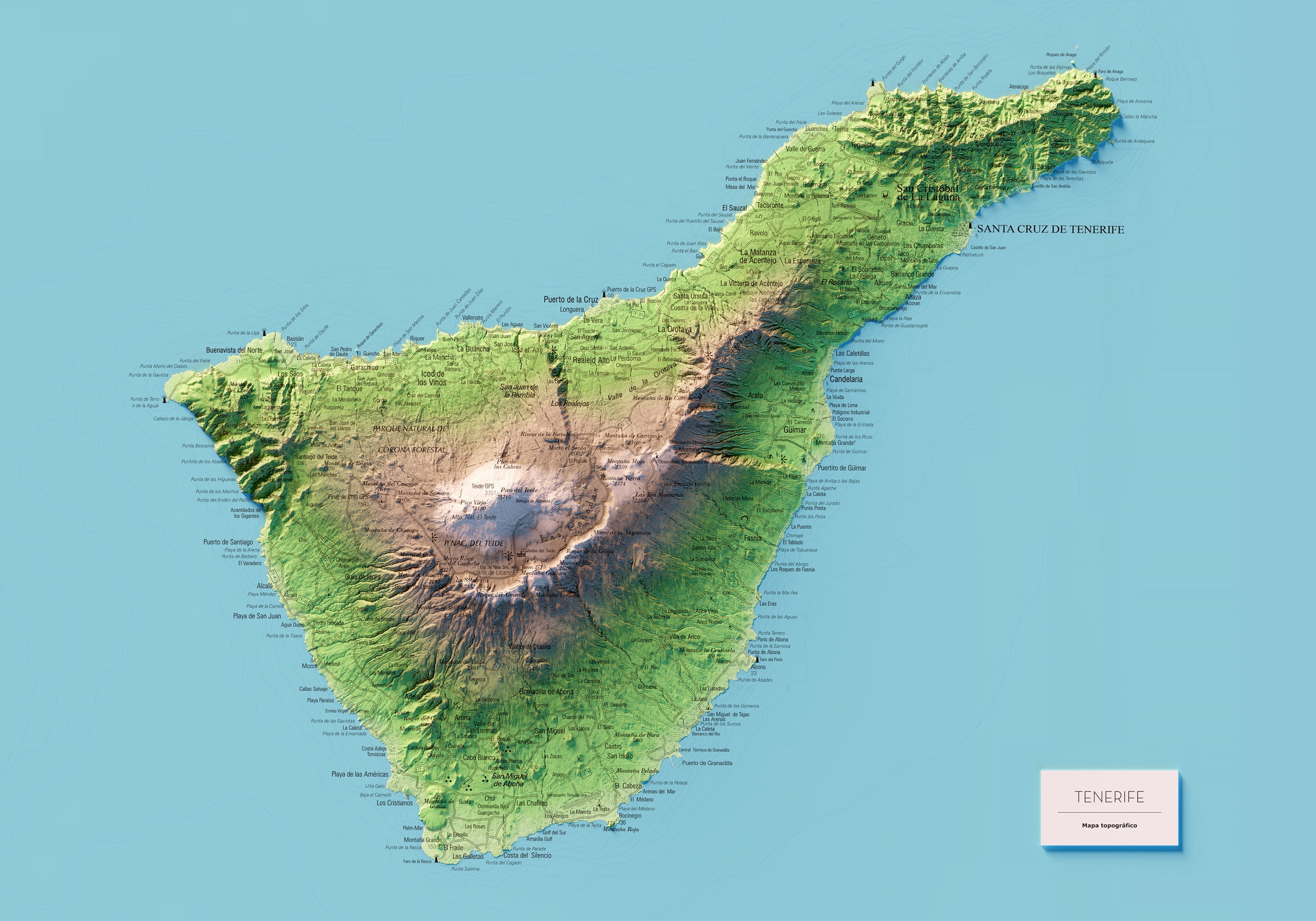 Teneriffa. Topografische Karte in Farbe. - Etsy.de