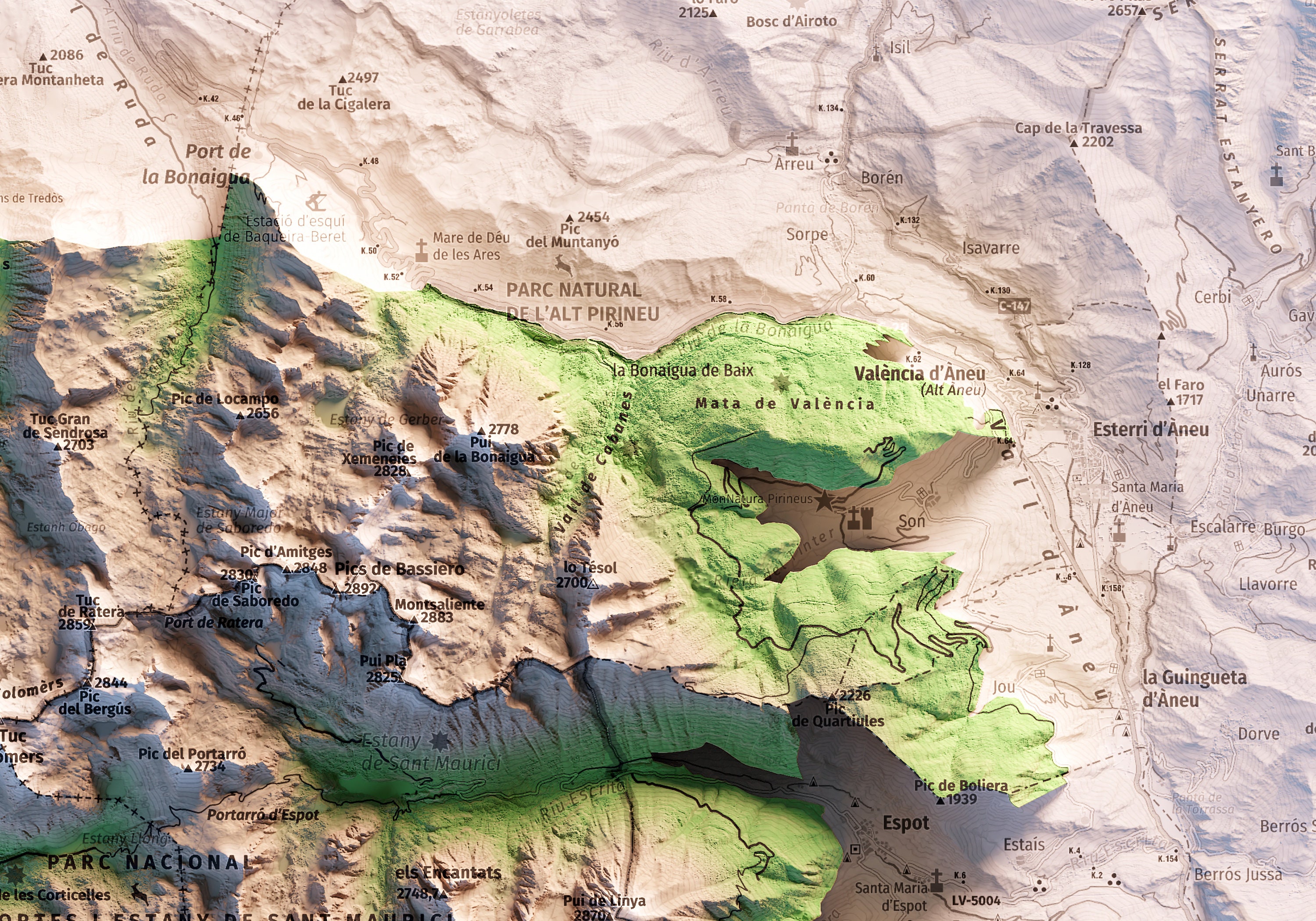 Colored Topographic Map of the Natural Park D'aigüestortes - Etsy
