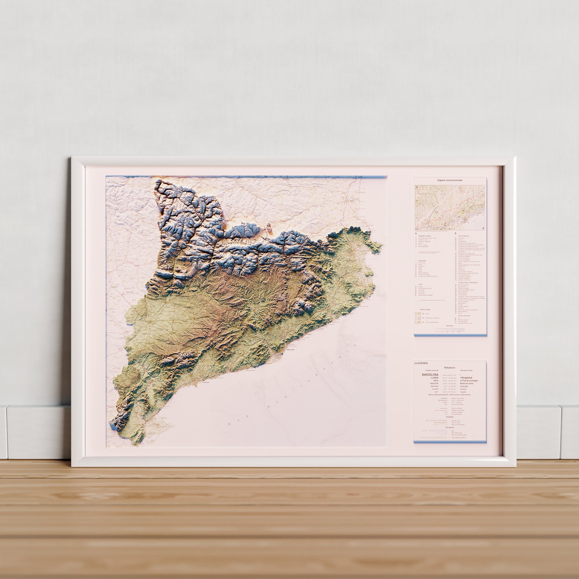 Catalunya Mapa Topogràfic En Color Versió Amb Colors Suaus Etsy España