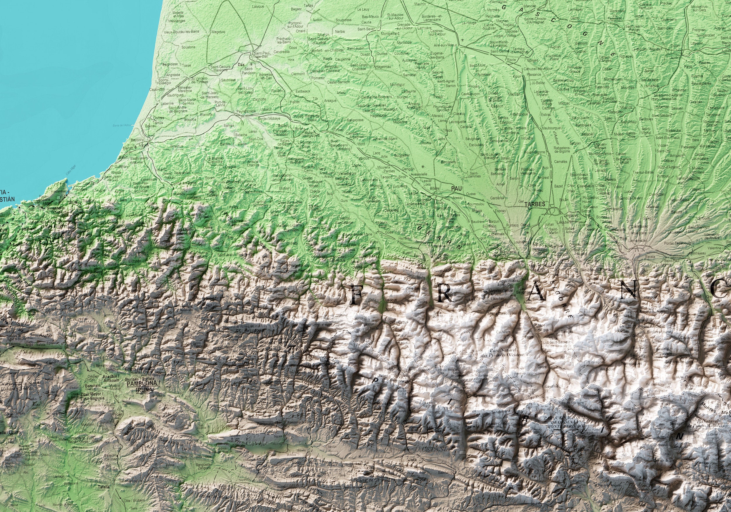 Full Pyrenees. Blue Sea Version. Topographic Map. - Etsy