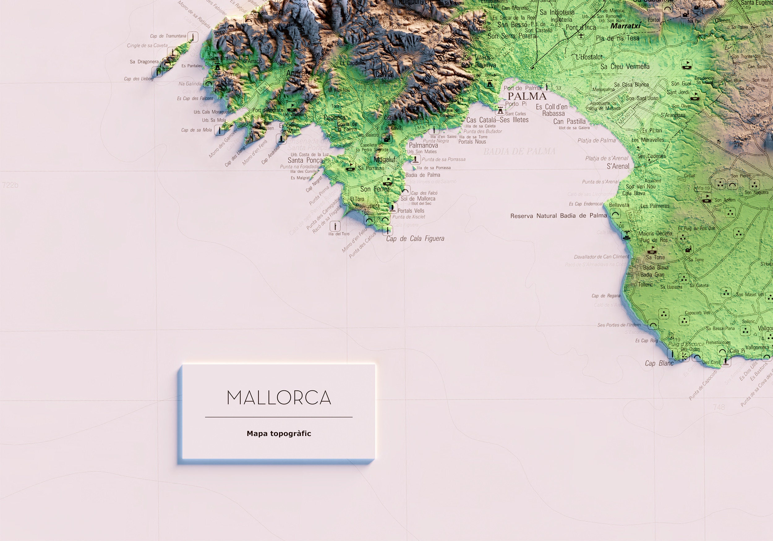 Mallorca. Topographic Map. White Sea Version. - Etsy