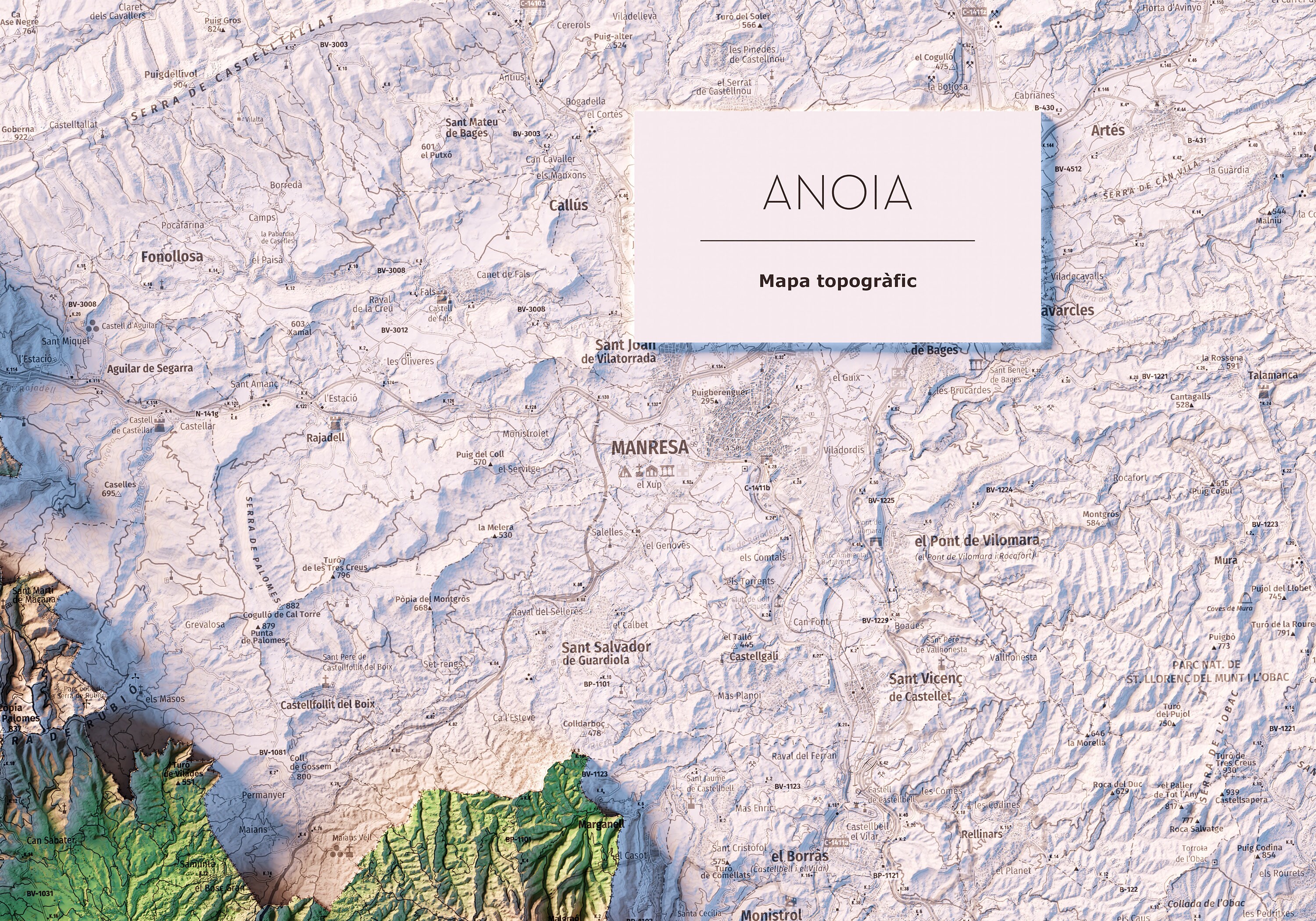 Colored Topographic Map of L'anoia. - Etsy