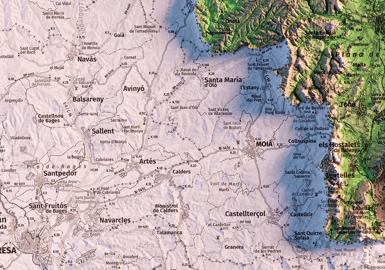 Colored topographic map of Osona. | Etsy