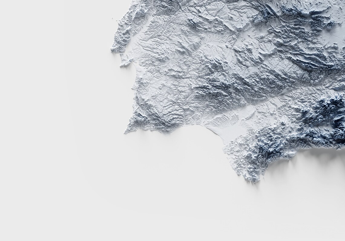 Iberia. Relief Map. One Color Artistic Map. - Etsy