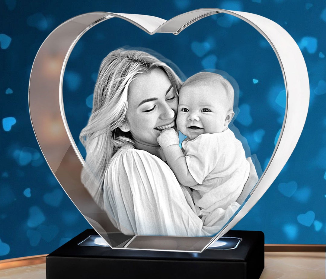 Personalized 3D Laser Engraved Crystal Heart – Photo Keepsake Gift ...