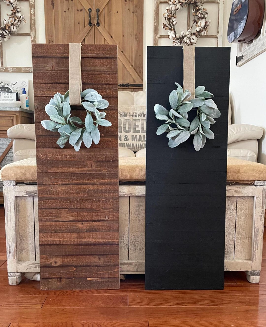 Large Distressed Rustic Farmhouse Wooden Wall Decor Including Lambs Ear ...