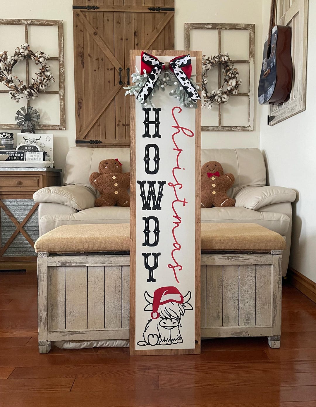 Large Howdy Christmas Cow Wood Painted Porch Leaner Sign - Etsy