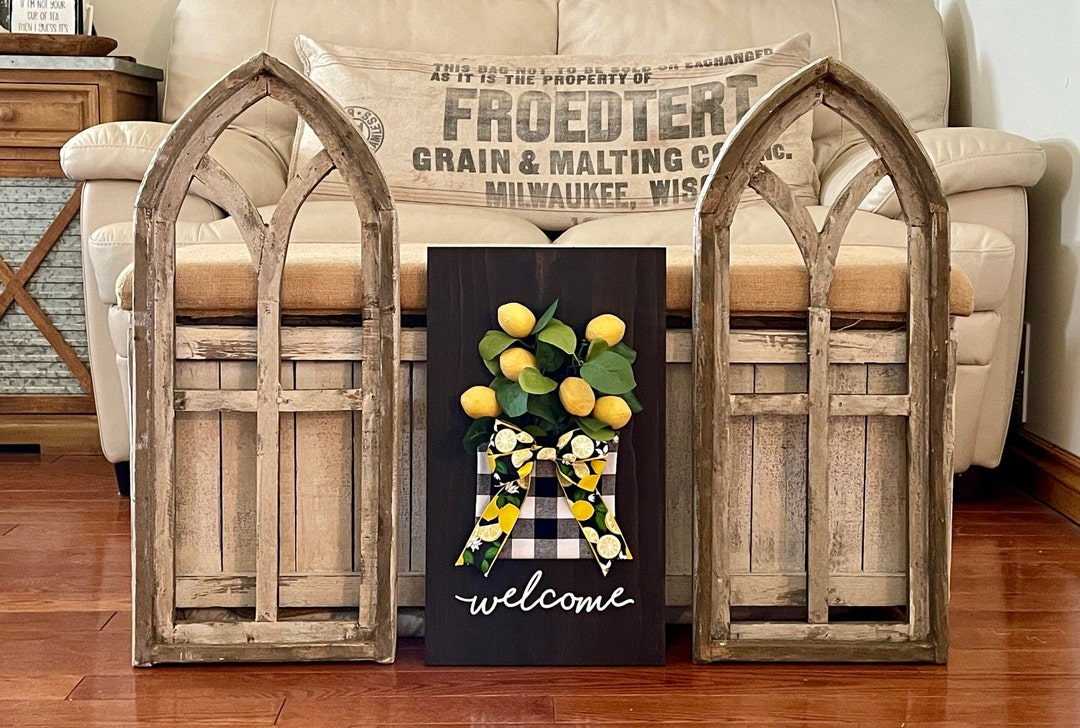 Farmhouse Rustic Wood Arch Set Including Welcome Sign With Lemons and ...