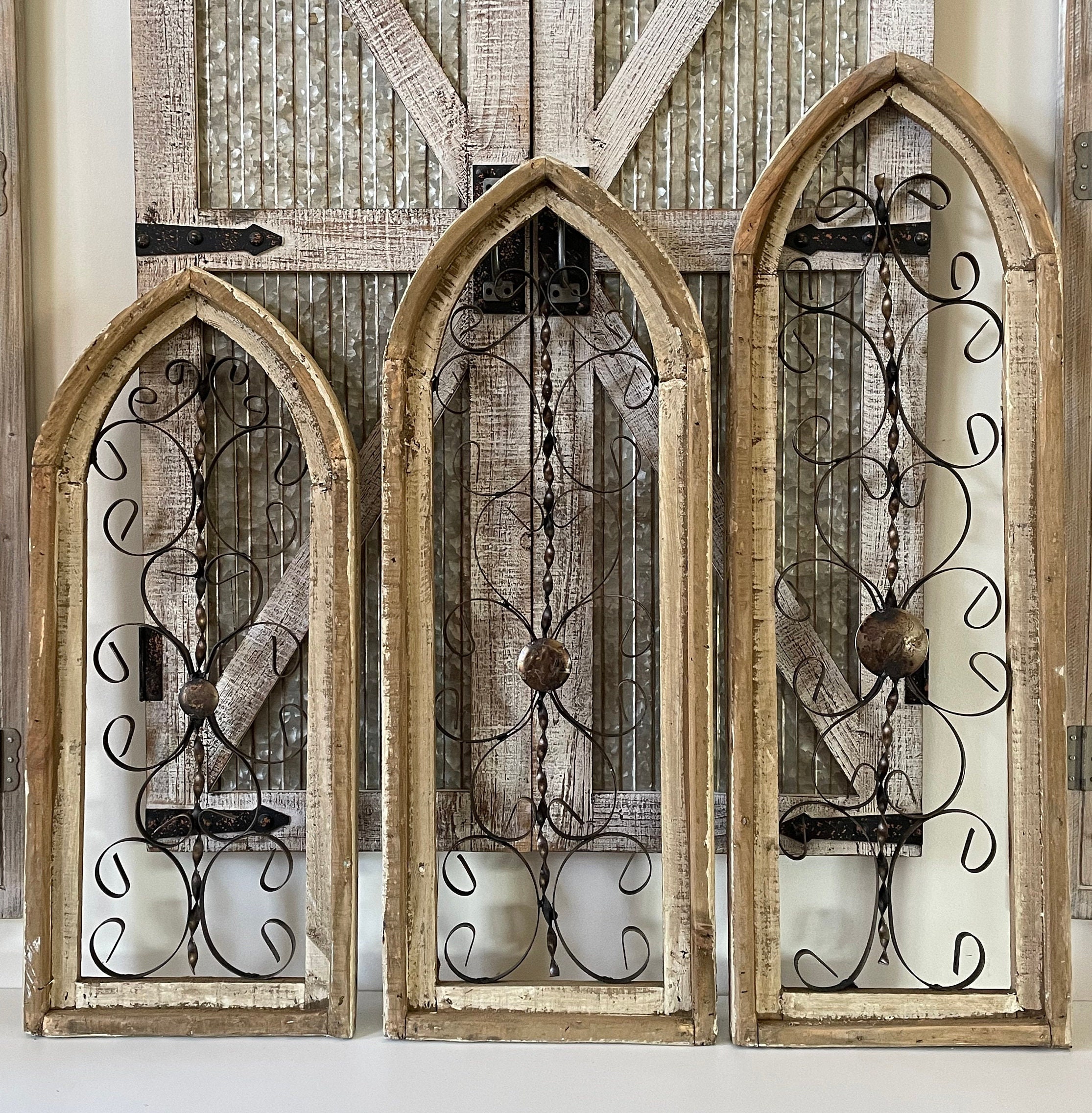 Rustic Farmhouse Cathedral Arch Wood and Metal Wall Decor - Etsy