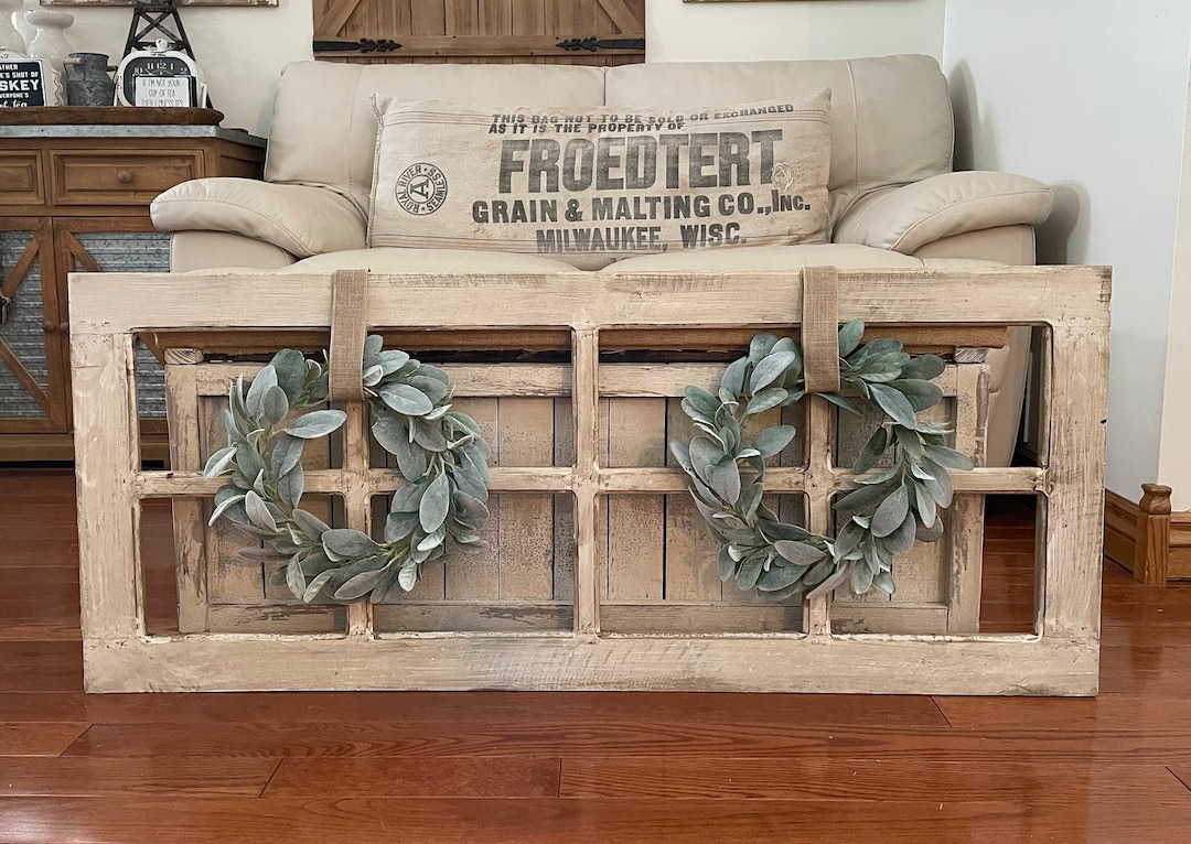 Large Rustic Farmhouse Distressed Wooden Windowpane Wall Decor ...