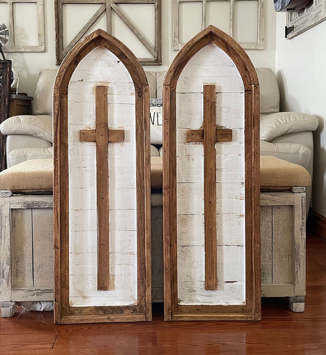 Large Rustic Farmhouse Gothic Cross Wood Cathedral Arch Window - Etsy