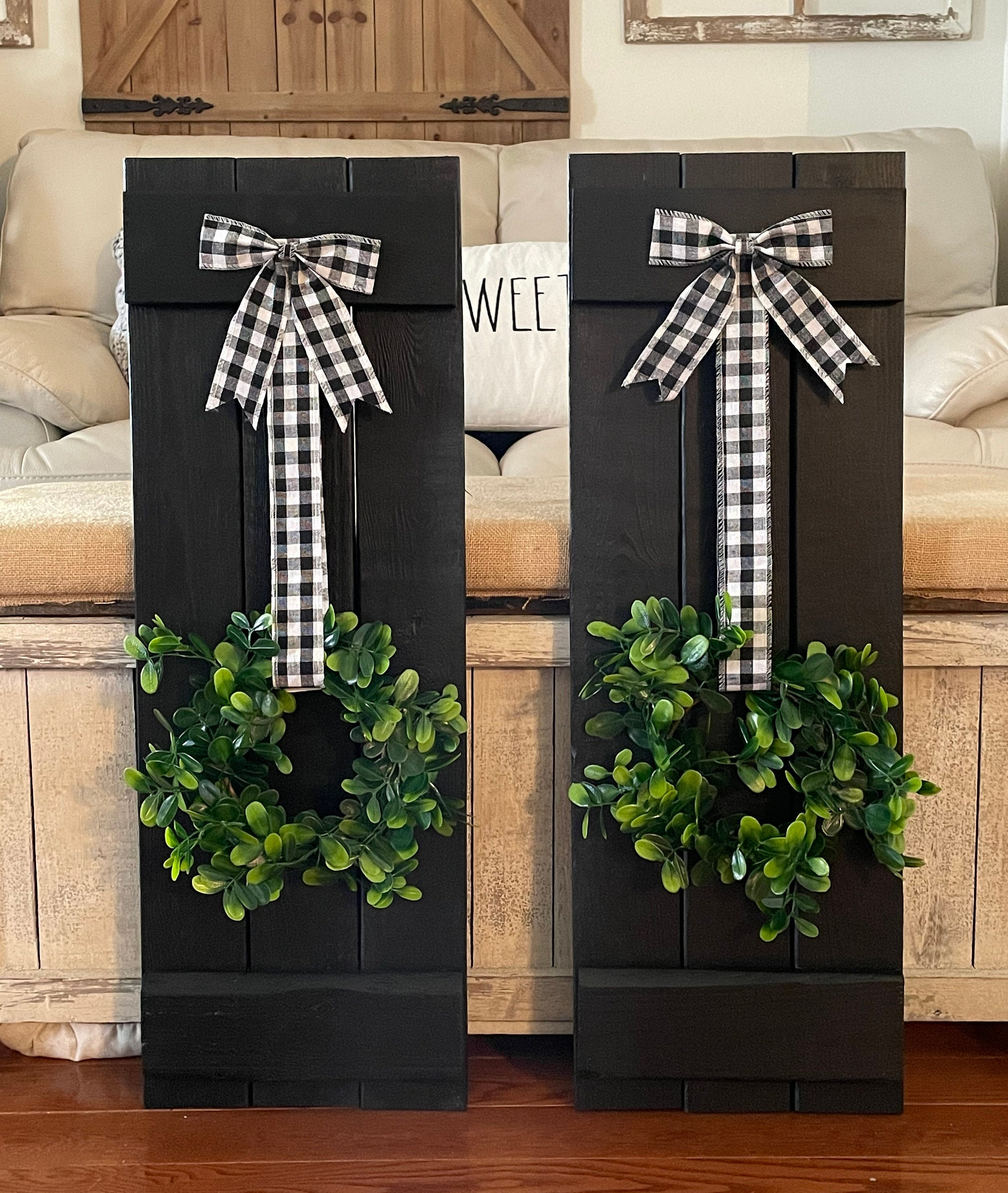 Farmhouse Wood Shutter Wall Decor Set Including Buffalo Check Wreaths ...