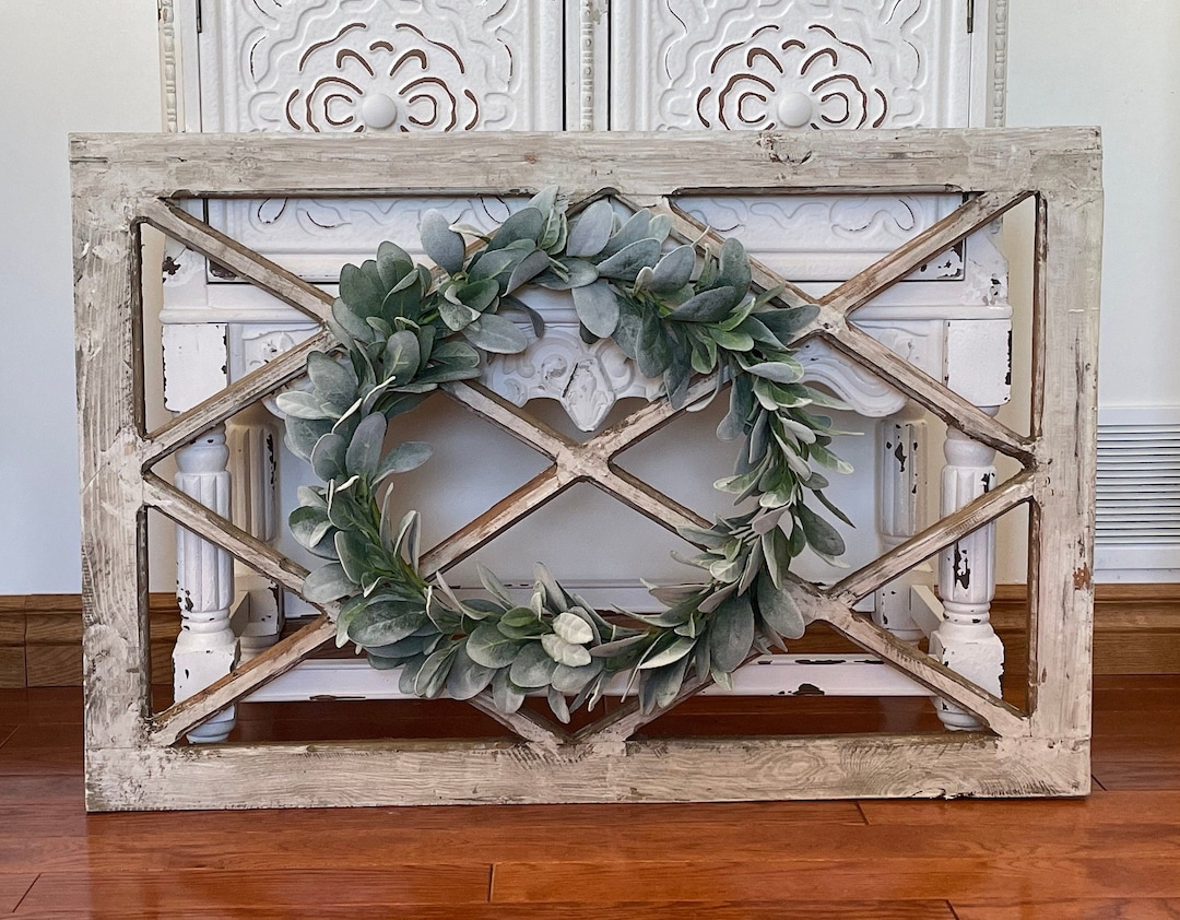 Large Rustic Farmhouse Distressed Wooden Diamond Windowpane Wall Decor ...