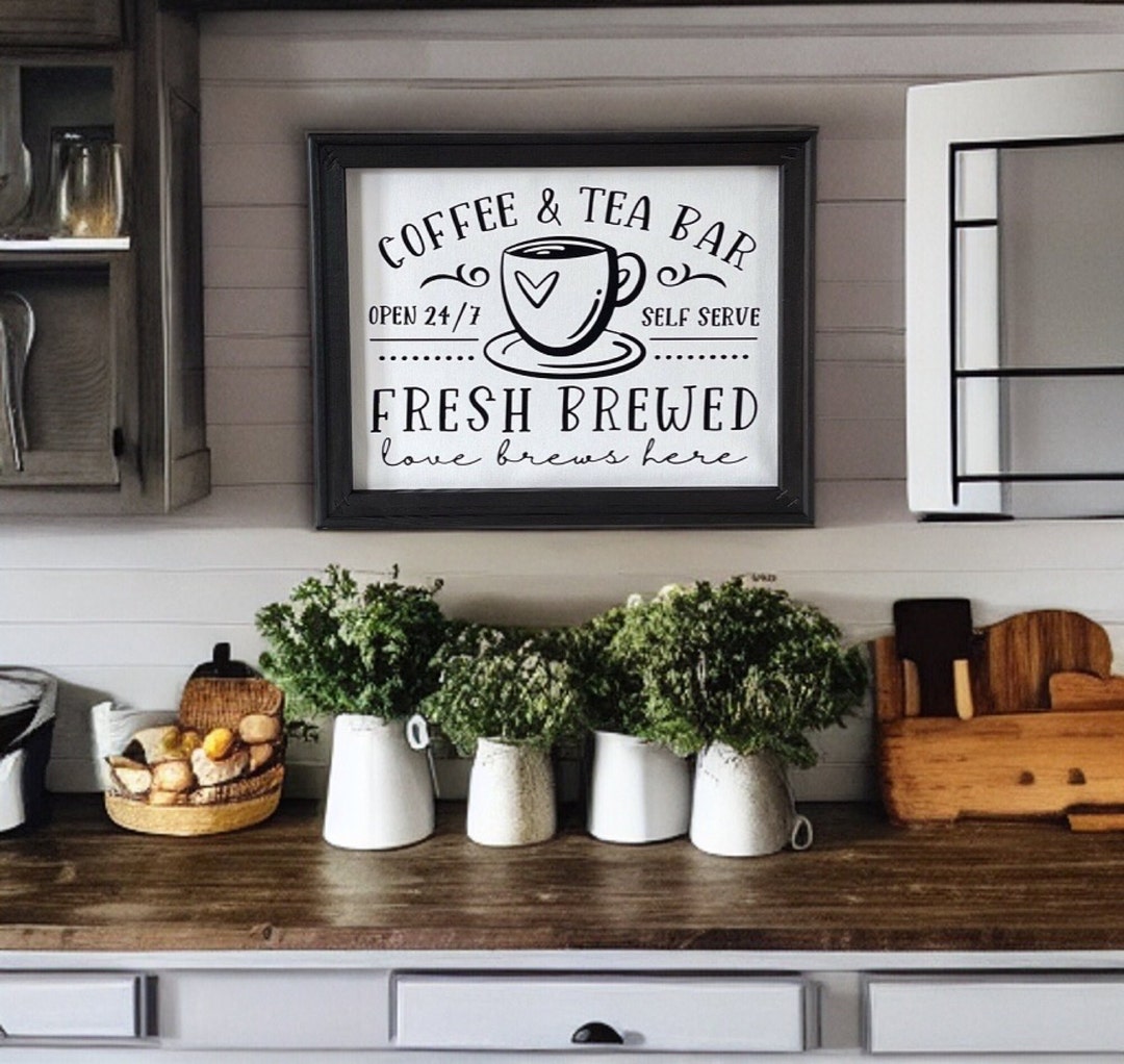 Rustic Kitchen Office Coffee and Tea Bar Farmhouse Wall Decor Sign - Etsy
