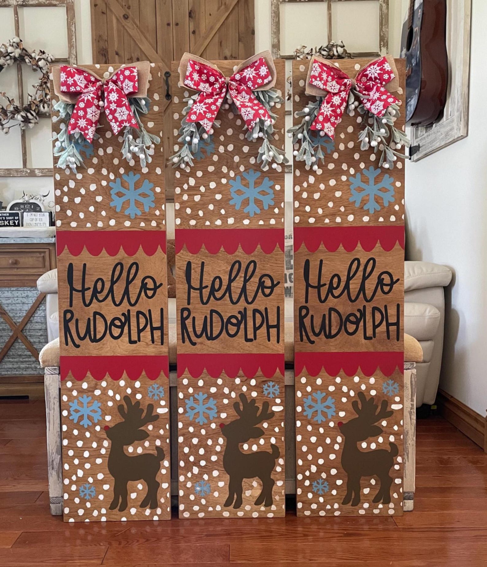 Large Christmas Reindeer Wood Painted Porch Leaner Sign - Etsy