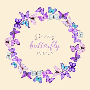 Clipart Wreath of Butterflies Purple Circle Frame, Spring Circle ...