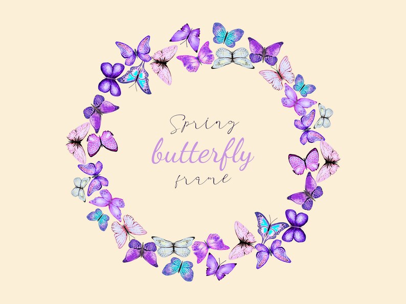 Clipart Wreath of Butterflies Purple Circle Frame, Spring Circle ...