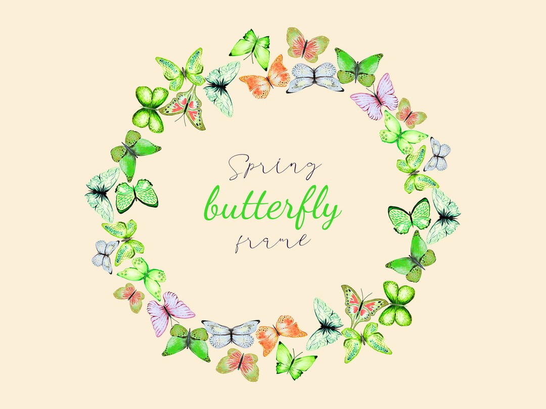 Butterflies Green Frame Clipart Wreath of Spring Circle, Watercolor ...