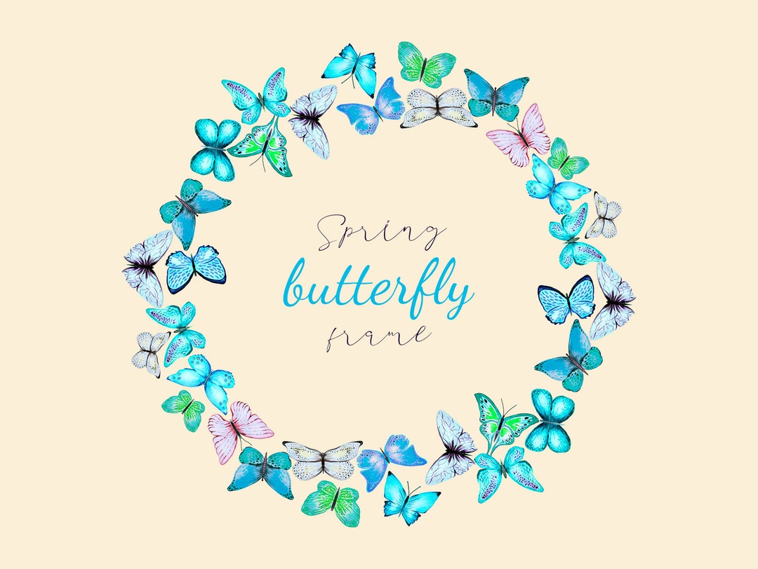 Butterflies Blue Frame Clipart Wreath of Spring Circle, Watercolor ...