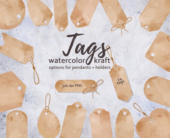 Kraft Watercolor Tags Clipart Tag Set Tags Scrapbooking - Etsy