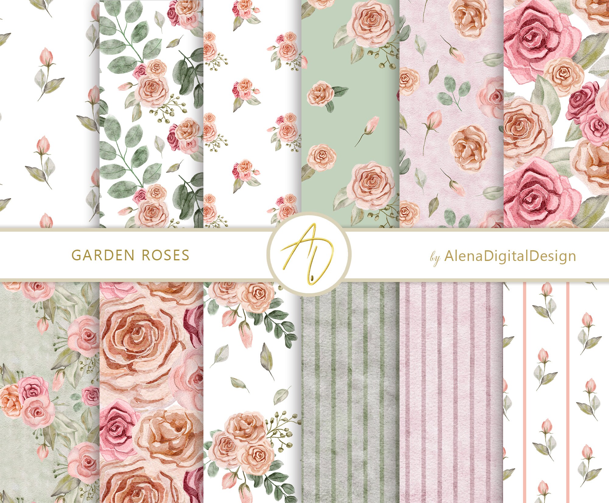 Vintage Digital Paper, Digital Paper Package in Chebby-chic Style ...