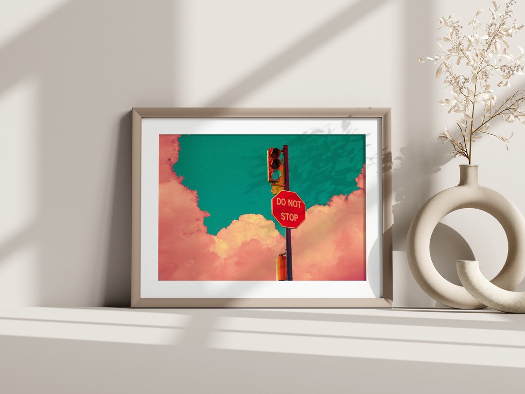 Vaporwave Modern Surreal Decor, DO NOT STOP Inspirational Quote, Pink ...