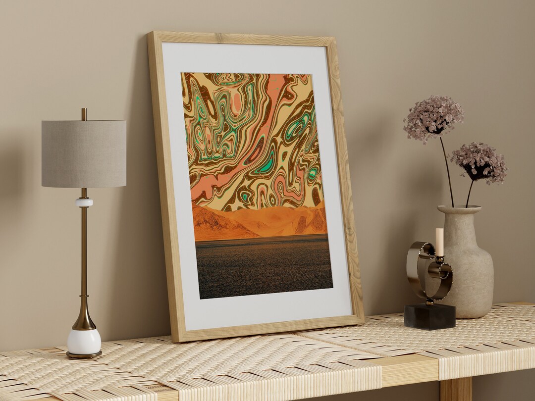 Trippy Distorted Abstract Landscape Art Print, Crazy Mountain Artwork ...