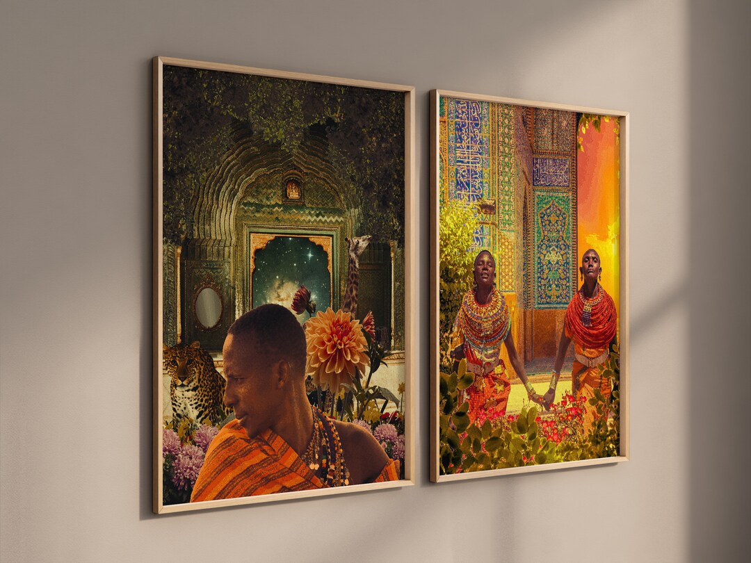African Tribe Fantasy Art Print Set of 2, Vibrant Africa Modern Art ...