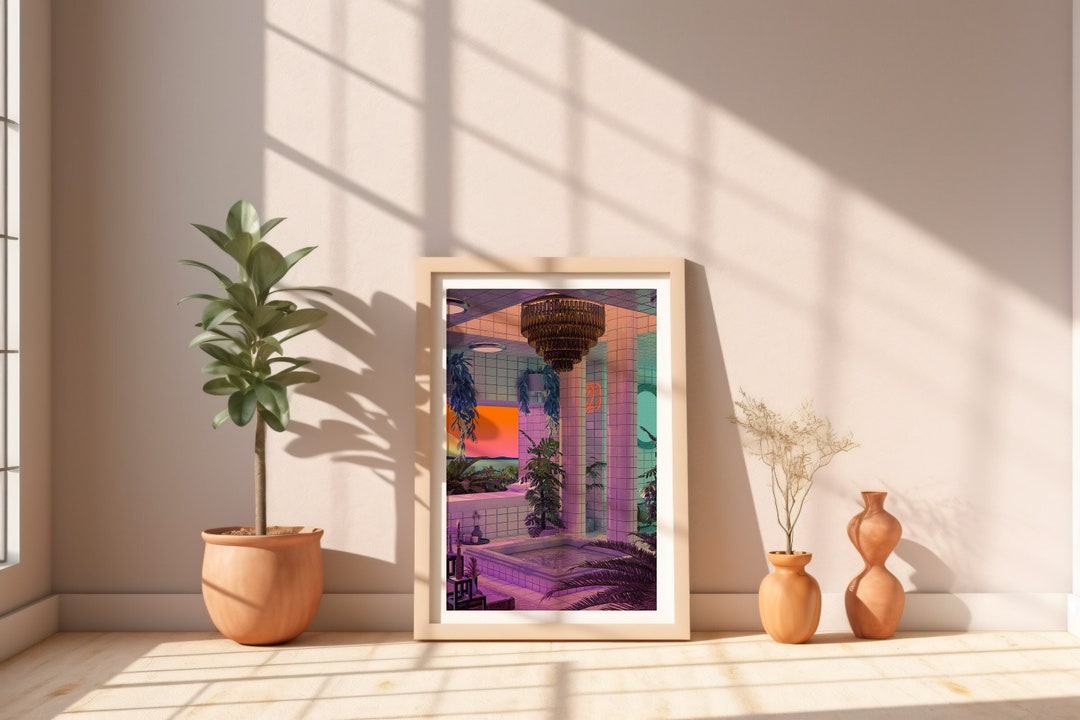 Vaporwave Aesthetic Wall Art Pool Plants Synthwave Decor - Etsy