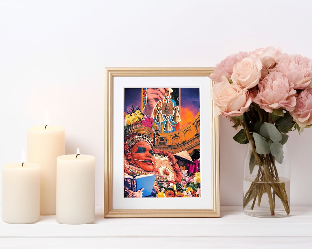 Retro Ethnic Crazy Collage A5 Art Print, Pendant Flowers Ceremony ...