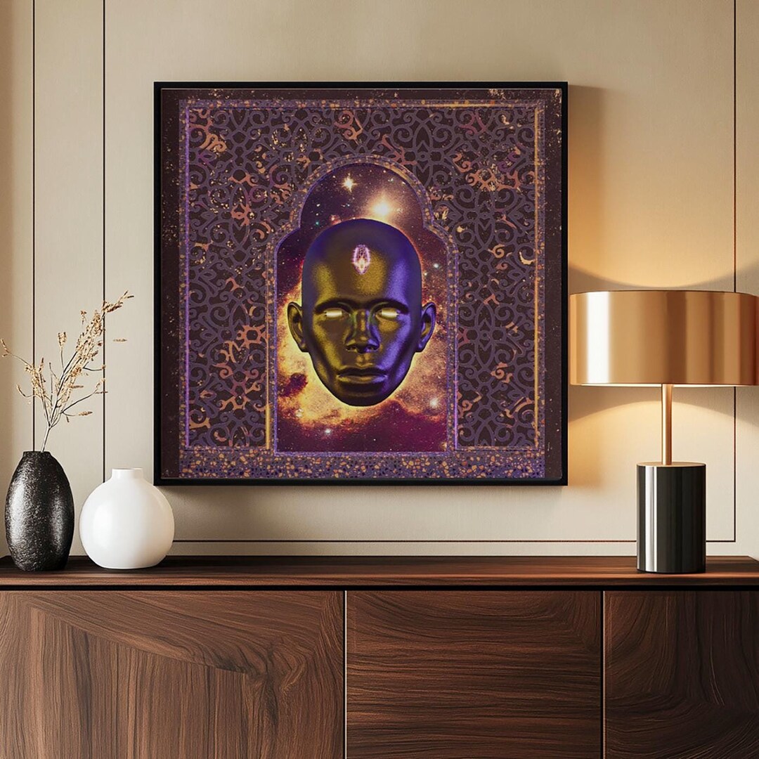 Surreal Tarot Sci-fi Retro Square Art Print, Futurism Purple Coloruful ...