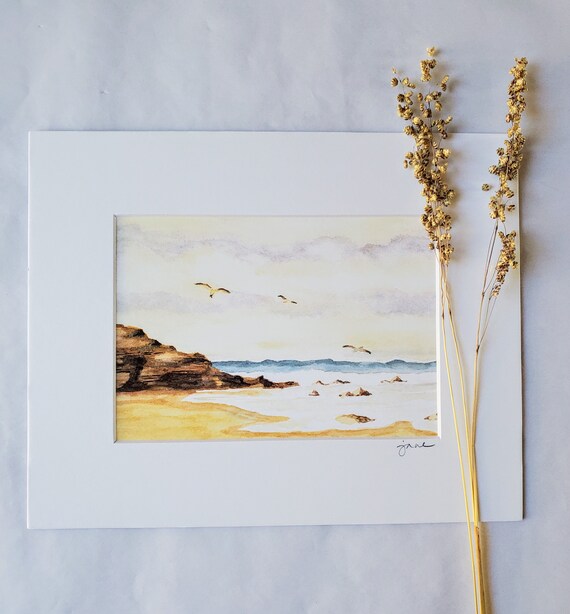 Shoreline Art Print Beach Painting Oceanscape Watercolor - Etsy