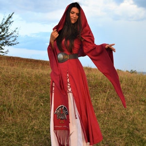 ERENAY Red Viking Dress With Cape, 100% Linen, Viking Cloak Dress ...
