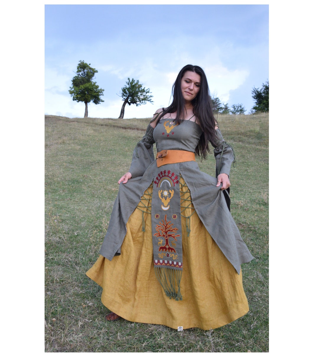 Frida Norse Pagan Dress, 100% Linen, Pagan Wedding Dress, Fantasy Dress ...