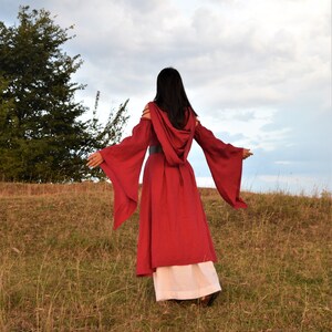 ERENAY Red Viking Dress With Cape, 100% Linen, Viking Cloak Dress ...