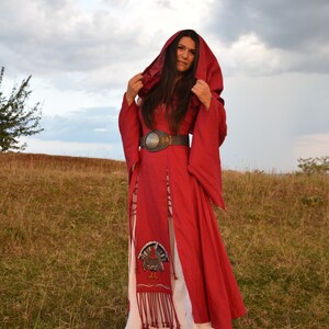 ERENAY Red Viking Dress With Cape, 100% Linen, Viking Cloak Dress ...