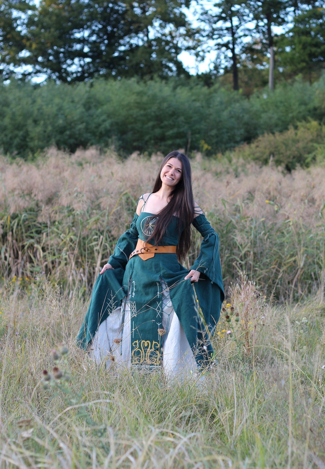 EIR Custom Wedding Dress With Costum Embroidery, 100% Linen, Fairy Dress Renaissance, Fantasy ...