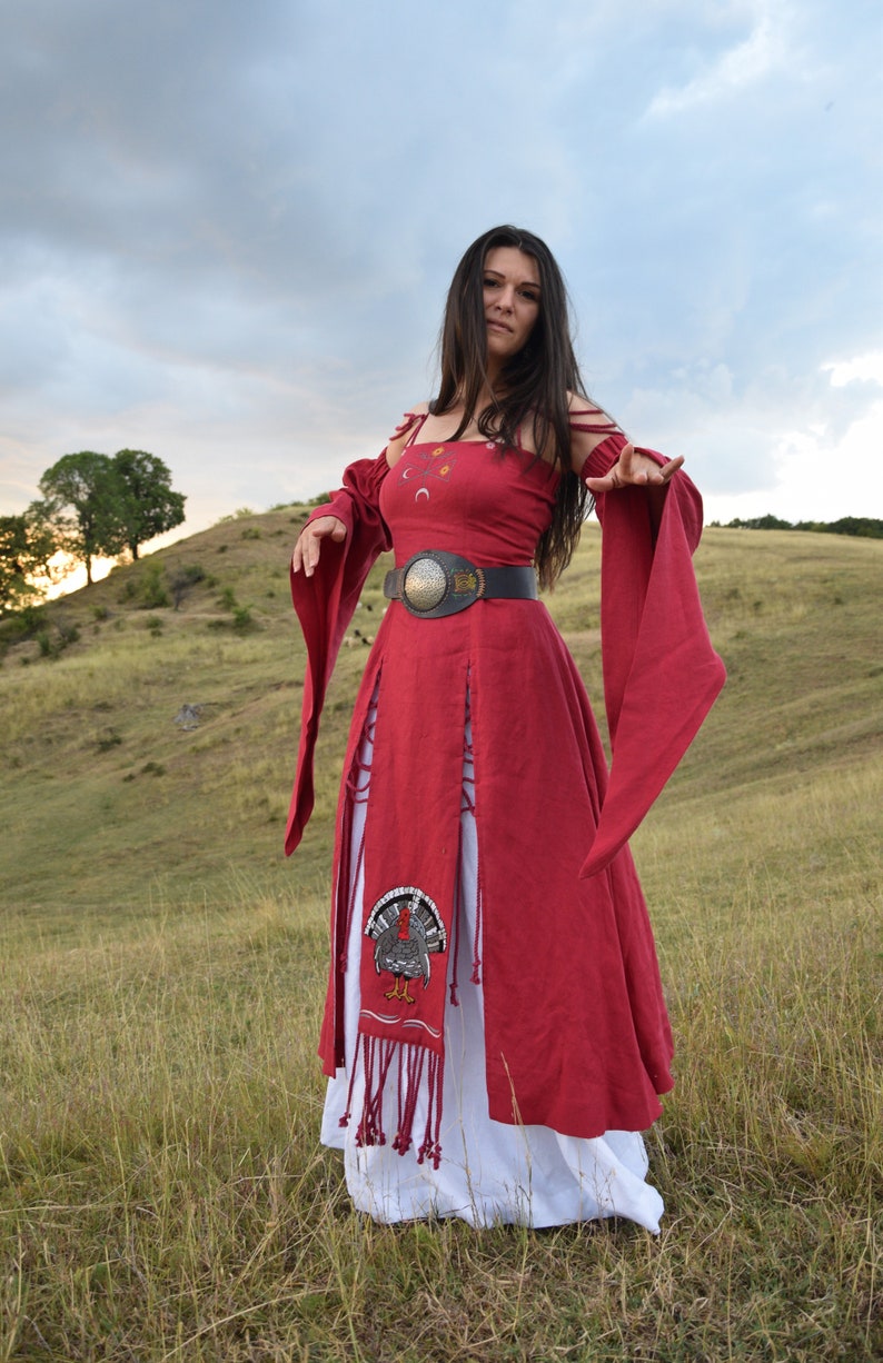 ERENAY Pagan Dress, 100% Linen, Red Norse Pagan, Ren Faire Dress ...