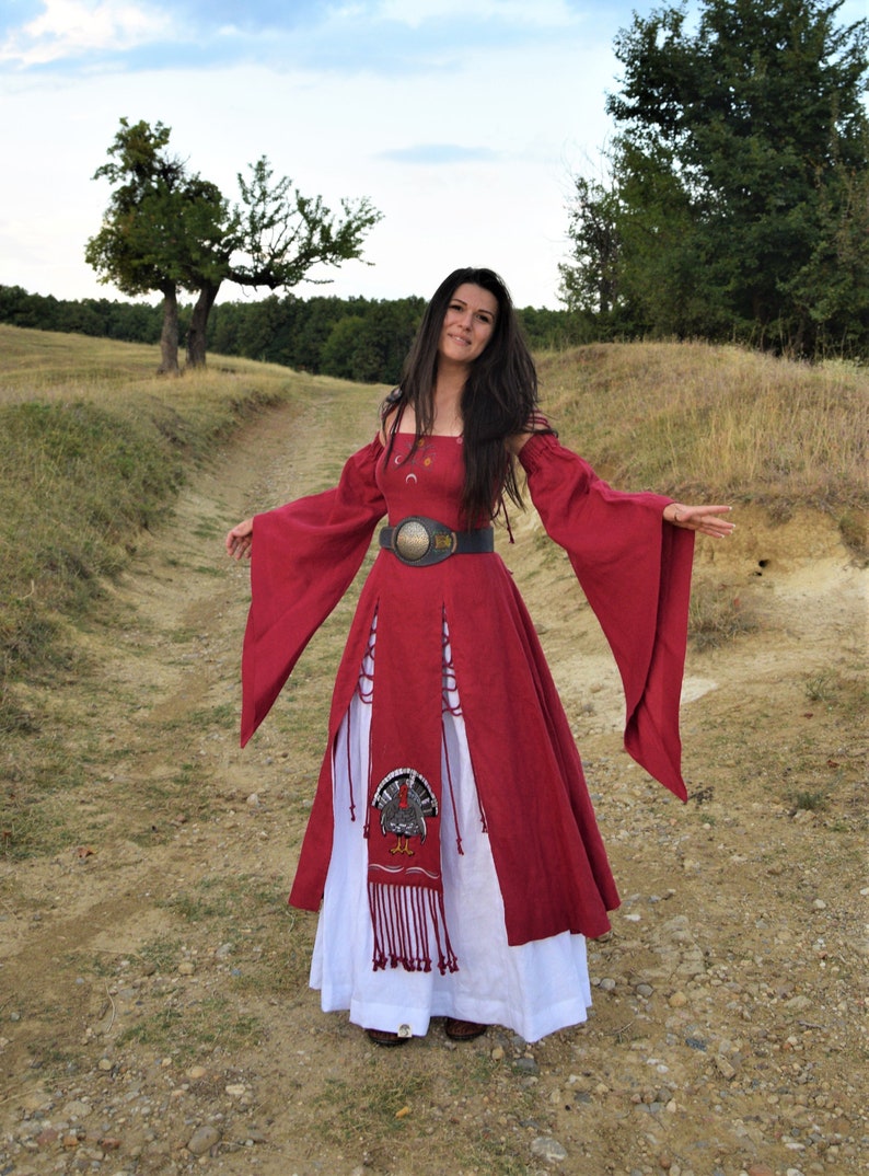 ERENAY Pagan Dress, 100% Linen, Red Norse Pagan, Ren Faire Dress ...