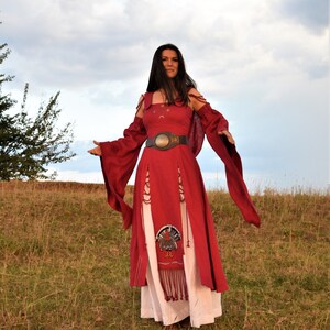 ERENAY Red Viking Dress With Cape, 100% Linen, Viking Cloak Dress ...