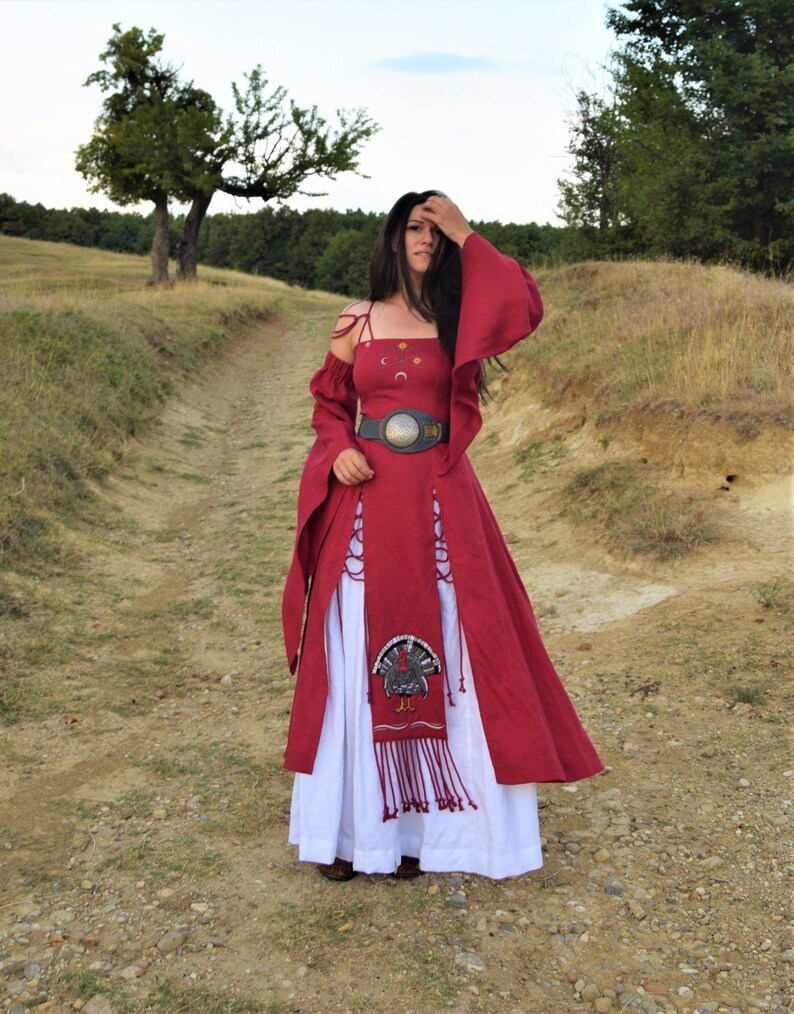 ERENAY Pagan Dress, 100% Linen, Red Norse Pagan, Ren Faire Dress ...