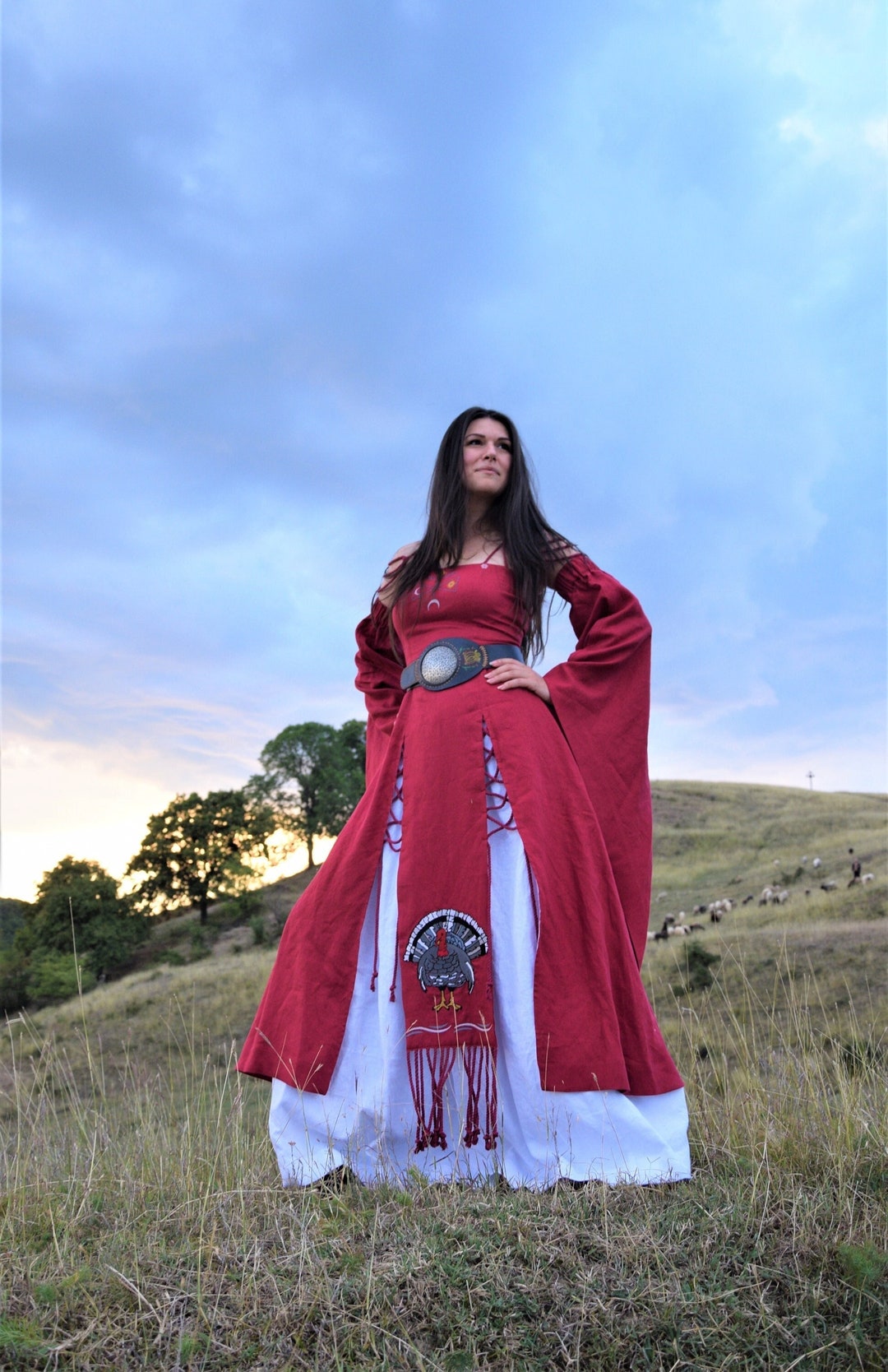 ERENAY Pagan Dress, 100% Linen, Red Norse Pagan, Ren Faire Dress ...