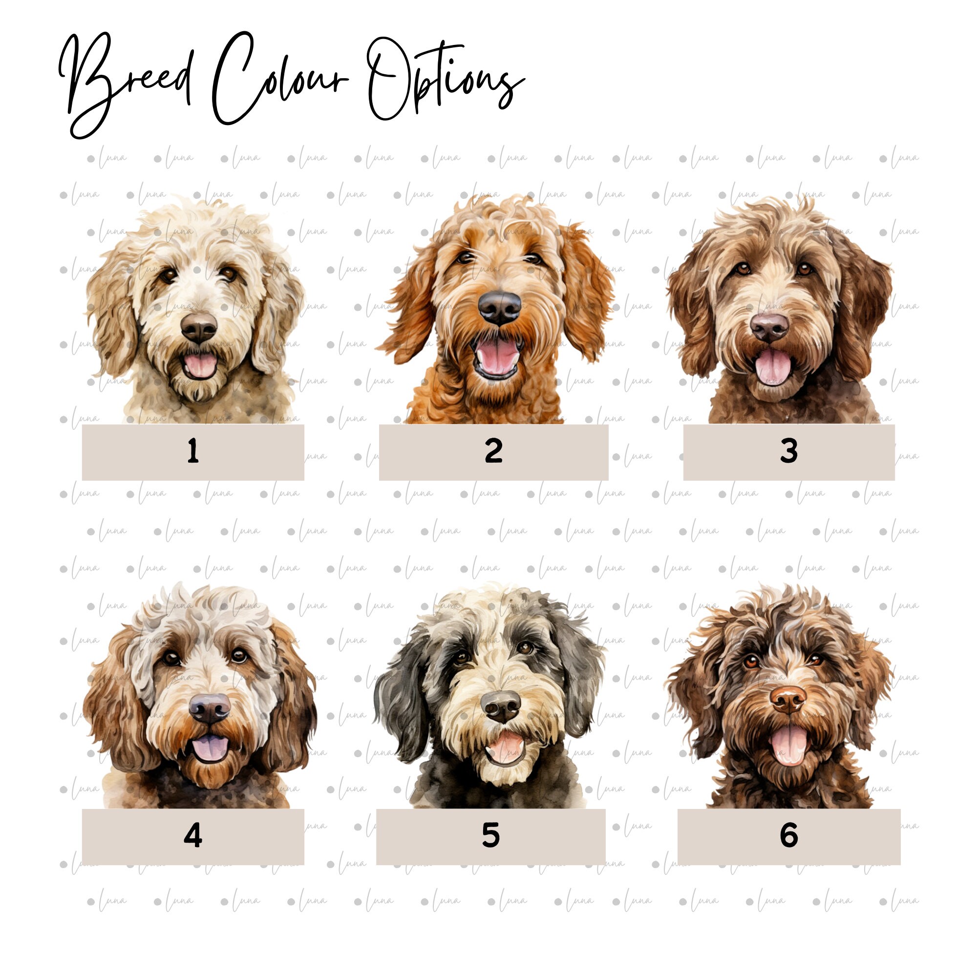 Labradoodle Dog ID Tag Watercolour Style With 6 Breed Colour Options in ...