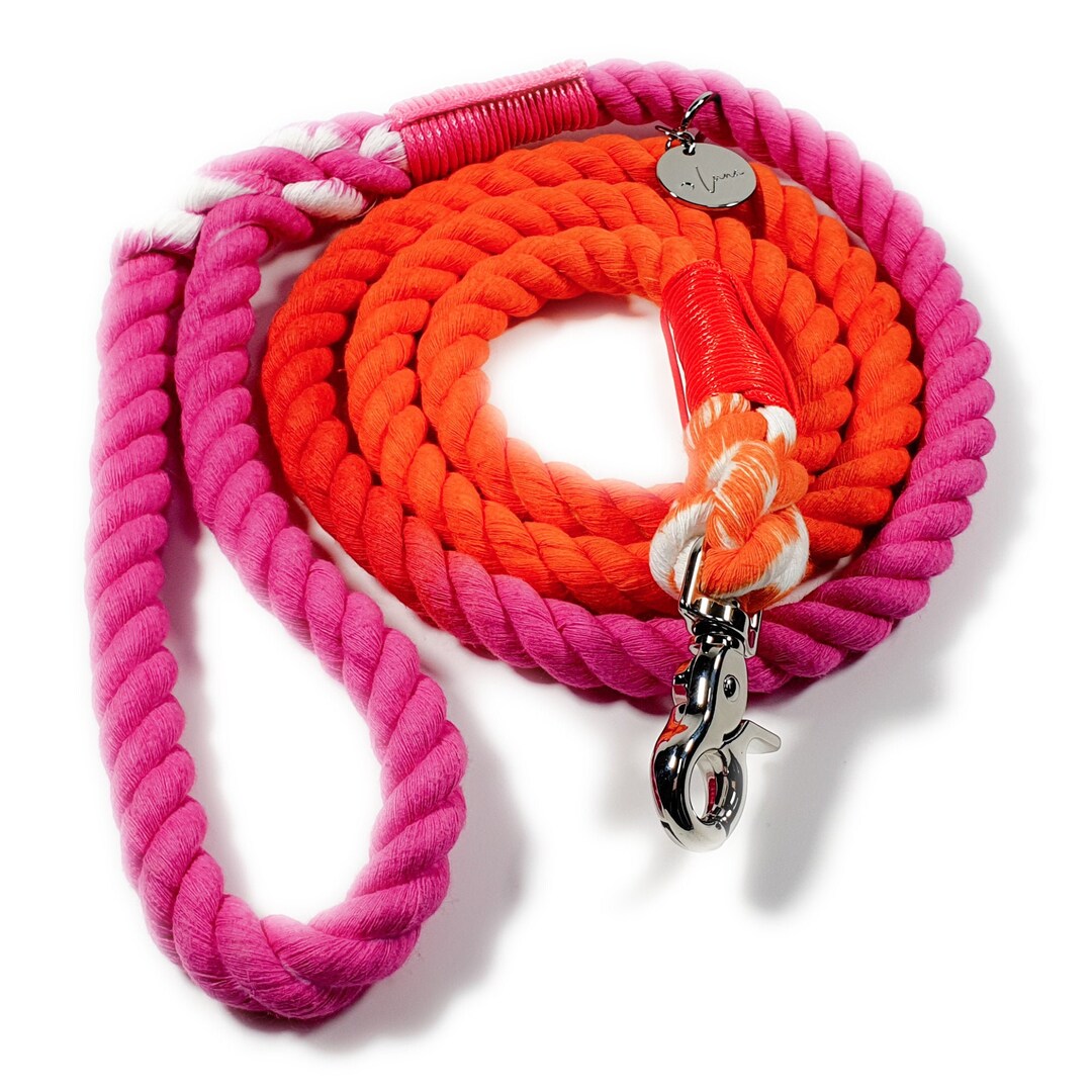 Pink + Orange Ombre Cotton Rope Dog Lead, 150cm Hand Died Rope Lead ...