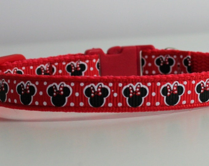 Minnie Mouse Dog Collar, Minnie Dog Collar, Adjustable Handmade Dog ...
